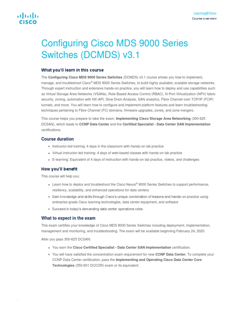 Configuring Cisco MDS 9000 Series Switches (DCMDS) v3.1: What You'll ...