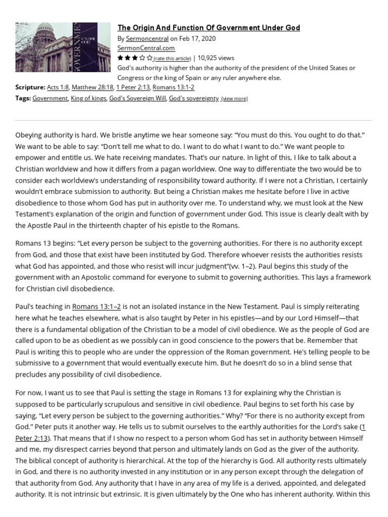 The Origin and Function of Government Under God by SermonCentral | PDF ...