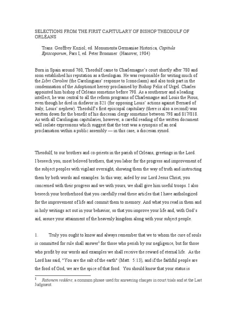 The First Capitulary of Bishop Theodulf PDF | PDF | Confession ...