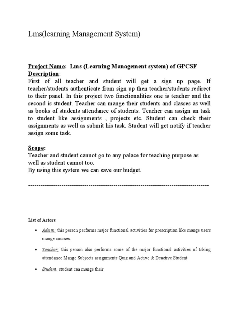 Project Name: Lms (Learning Management System) of GPCSF Description ...