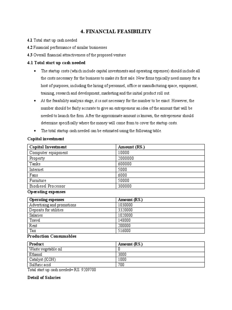 Financial Feasibility: 4.1 Total Start Up Cash Needed | PDF | Expense ...