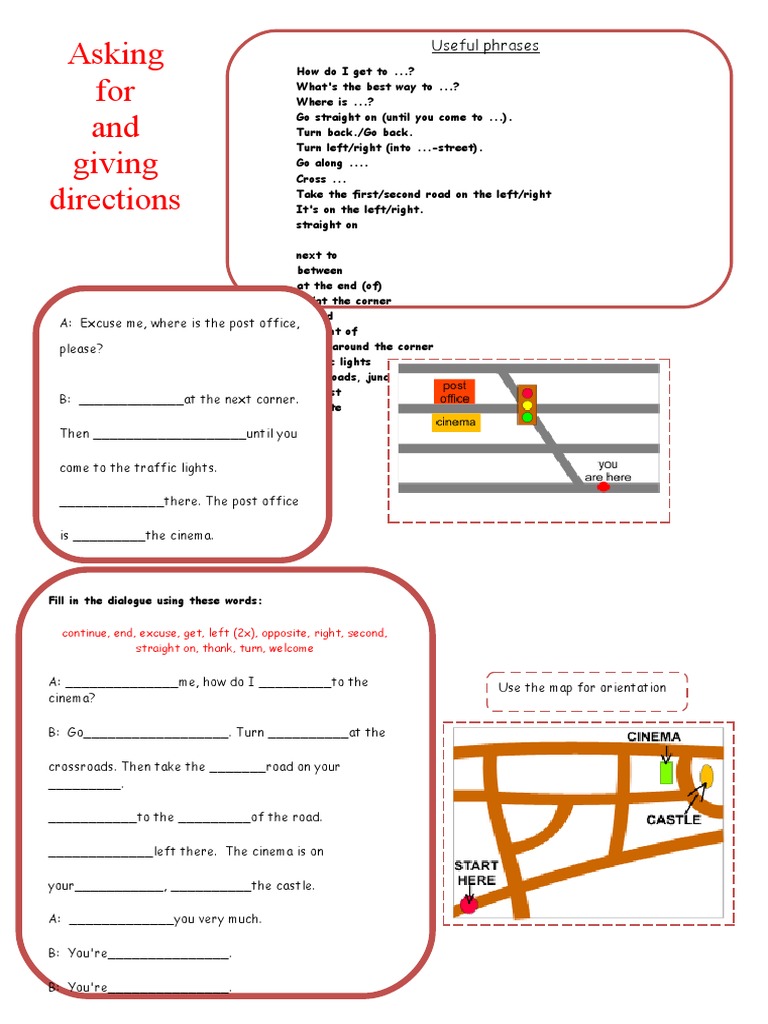 Asking-For-Giving-Directions Worksheet | PDF | Transport | Road Transport