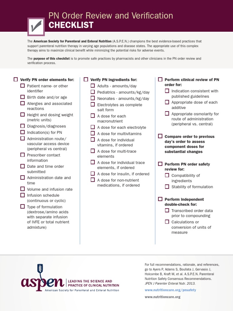 PN Order Review and Verification Checklist | PDF | Dose (Biochemistry ...