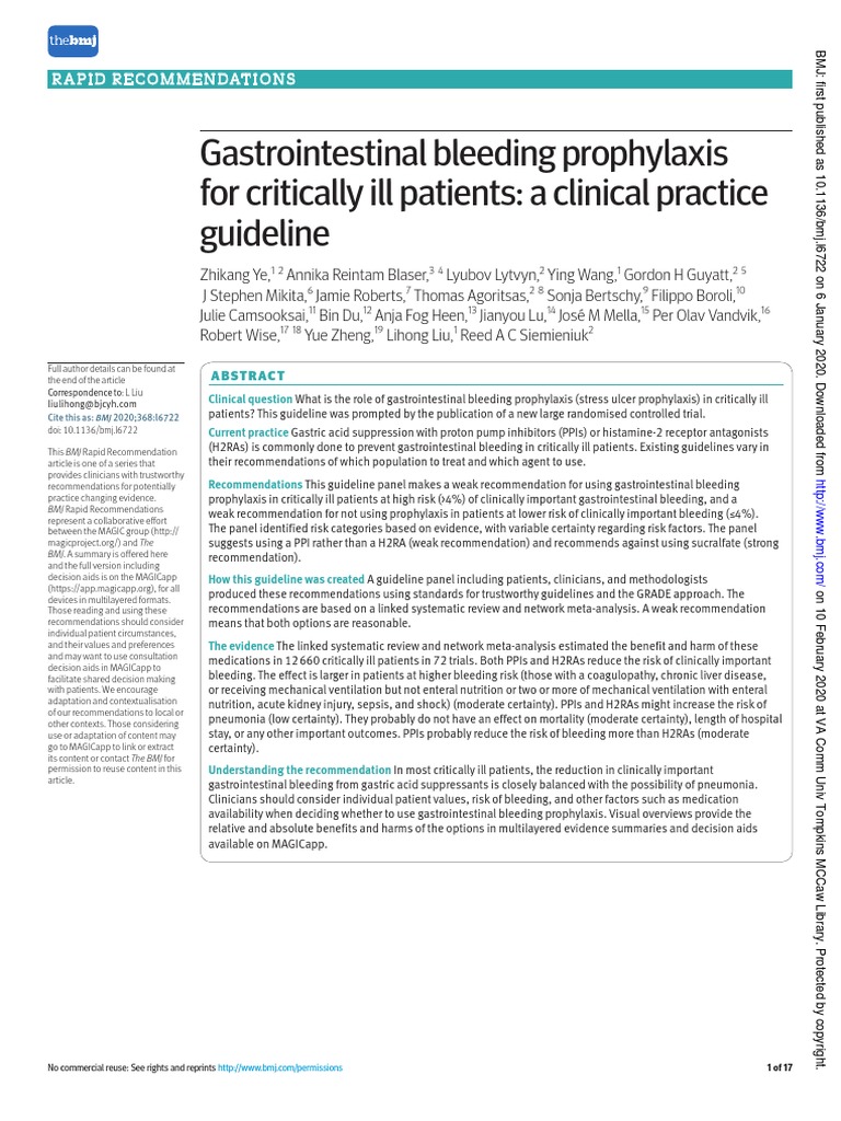 Gastrointestinal Bleeding Prophylaxis For Critically Ill Patients: A ...