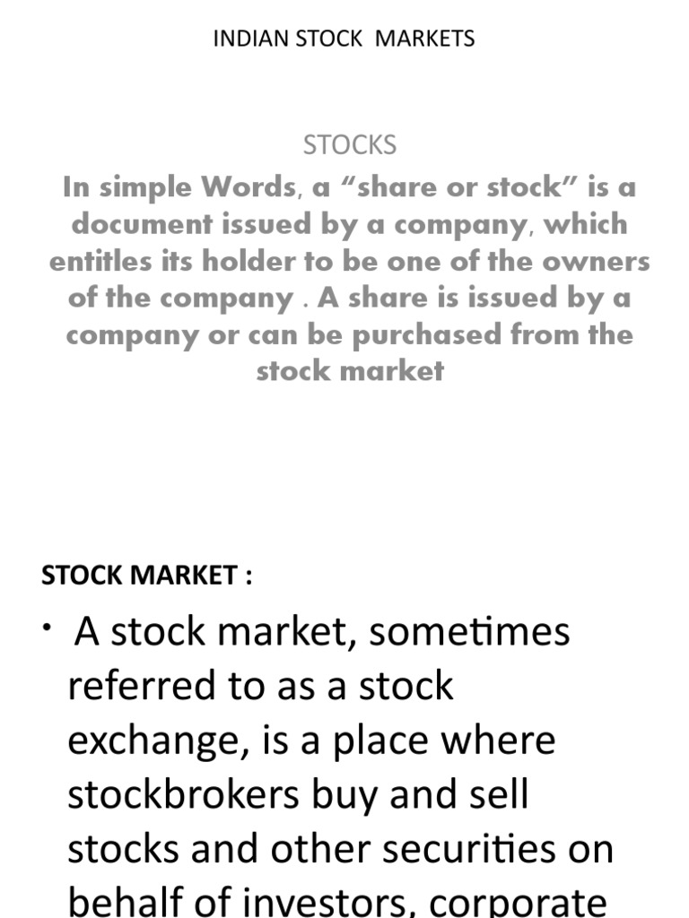 Indian Stock Markets | PDF | Stocks | Securities (Finance)
