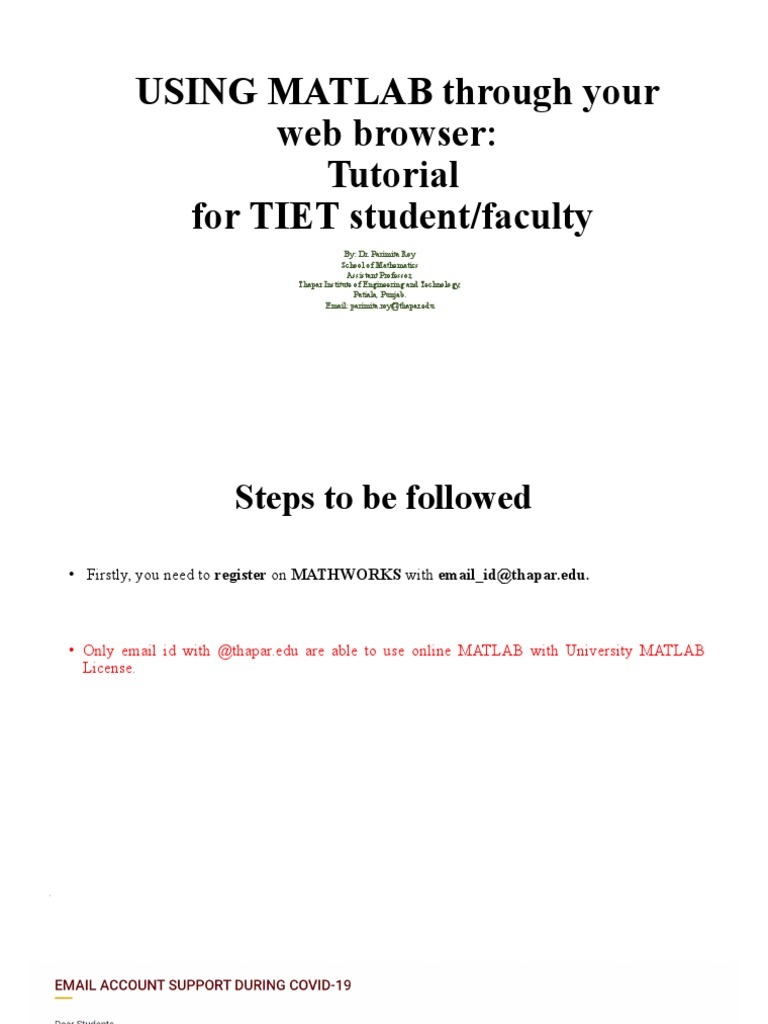 A Step-by-Step Guide to Accessing MATLAB Online Through the Web Browser as a TIET Student or ...