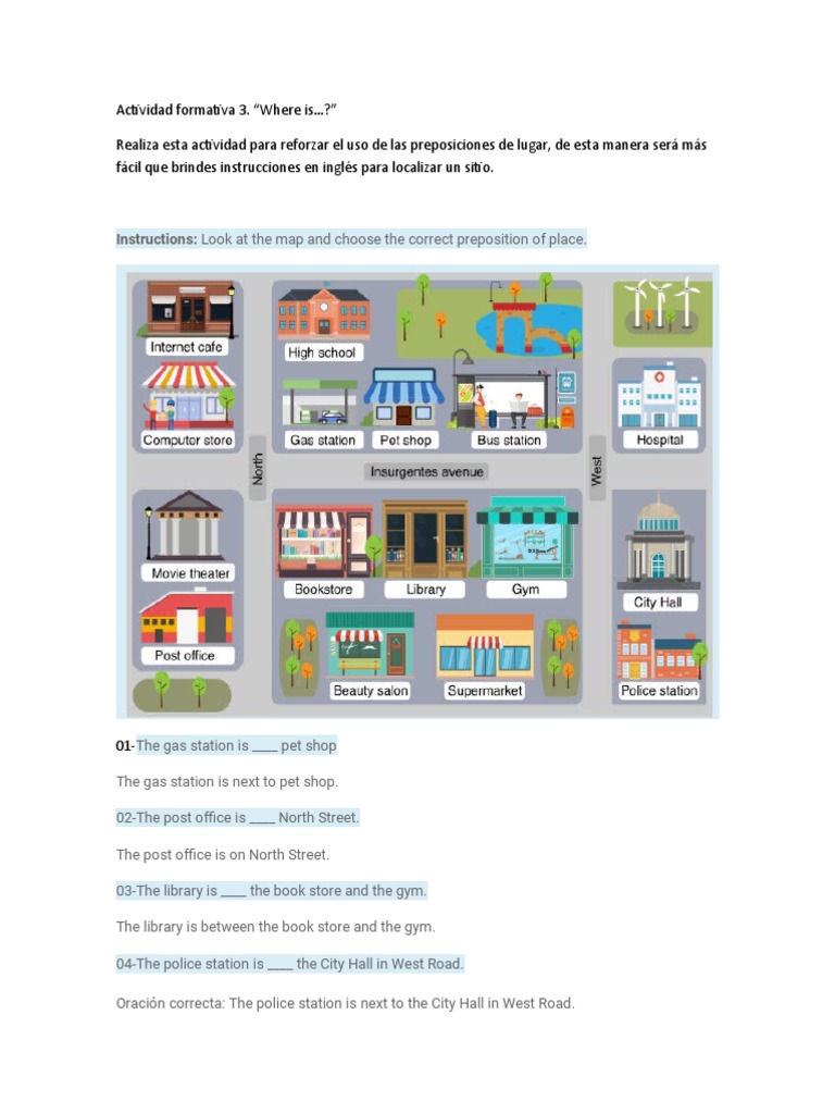 Instructions: Look at The Map and Choose The Correct Preposition of ...