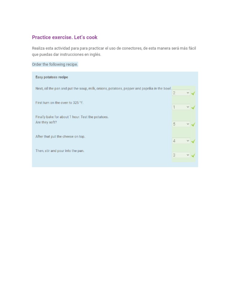 Cuestionario Practice Exercise Lest Cook | PDF