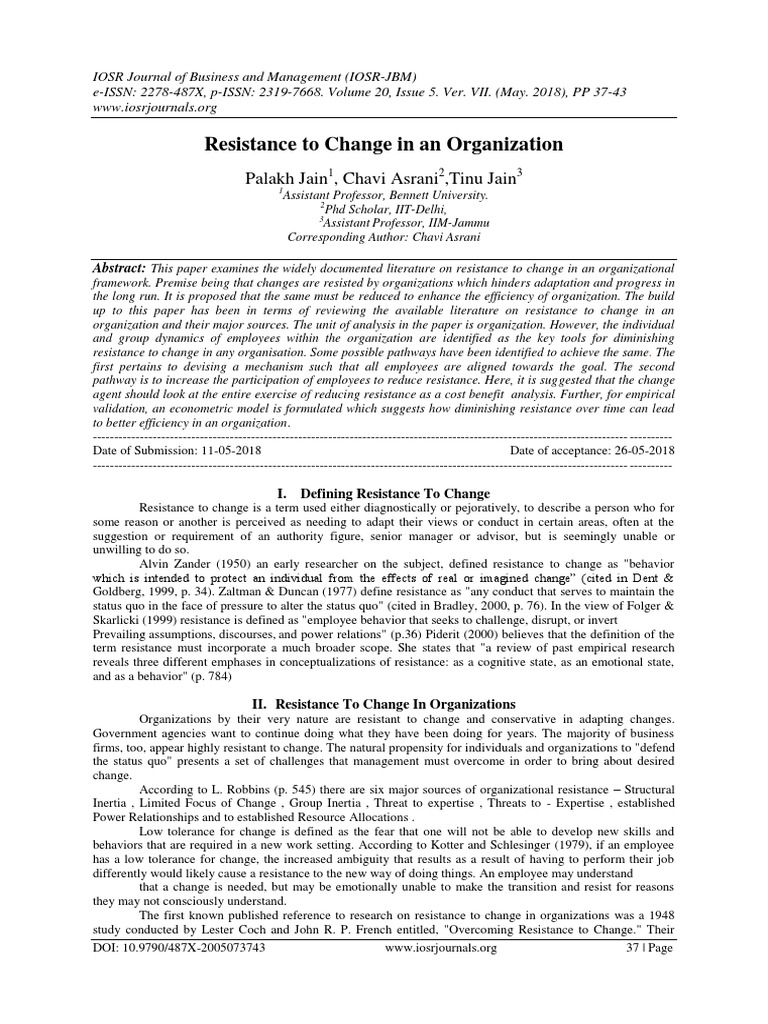 Resistance To Change in An Organization: Palakh Jain, Chavi Asrani ...