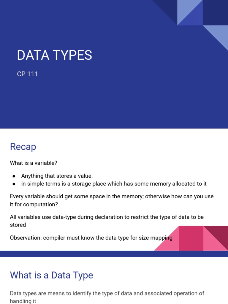 CP 111 Lecture 4 - DATA TYPES | Download Free PDF | Data Type | Parameter (Computer Programming)