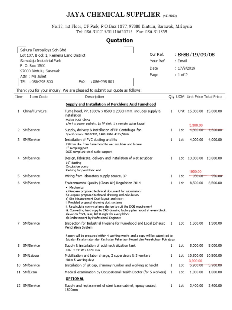 Jaya Chemical Supplier: Quotation | PDF | Building Engineering