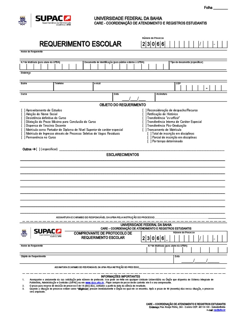 Requerimento Escolar | Download grátis PDF | Universidade | Formação ...