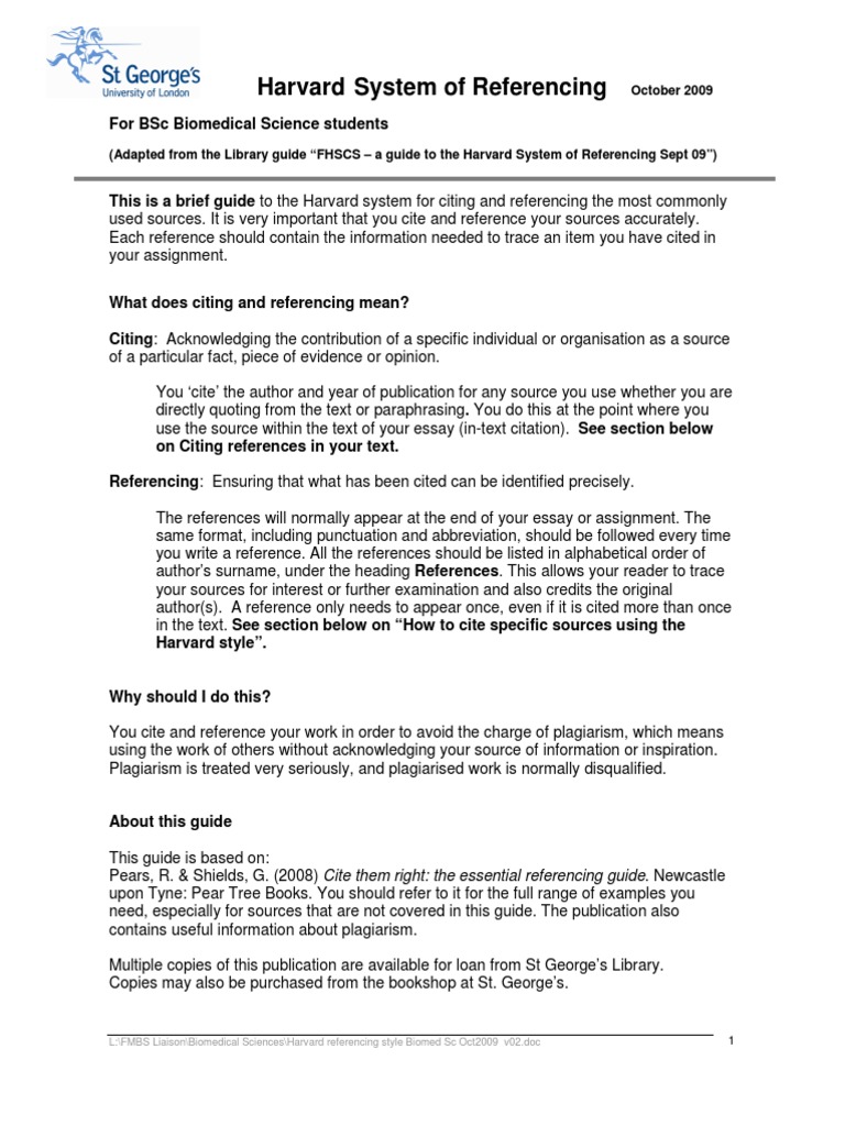 Harvard System of Referencing: October 2009 | PDF | Citation | Websites