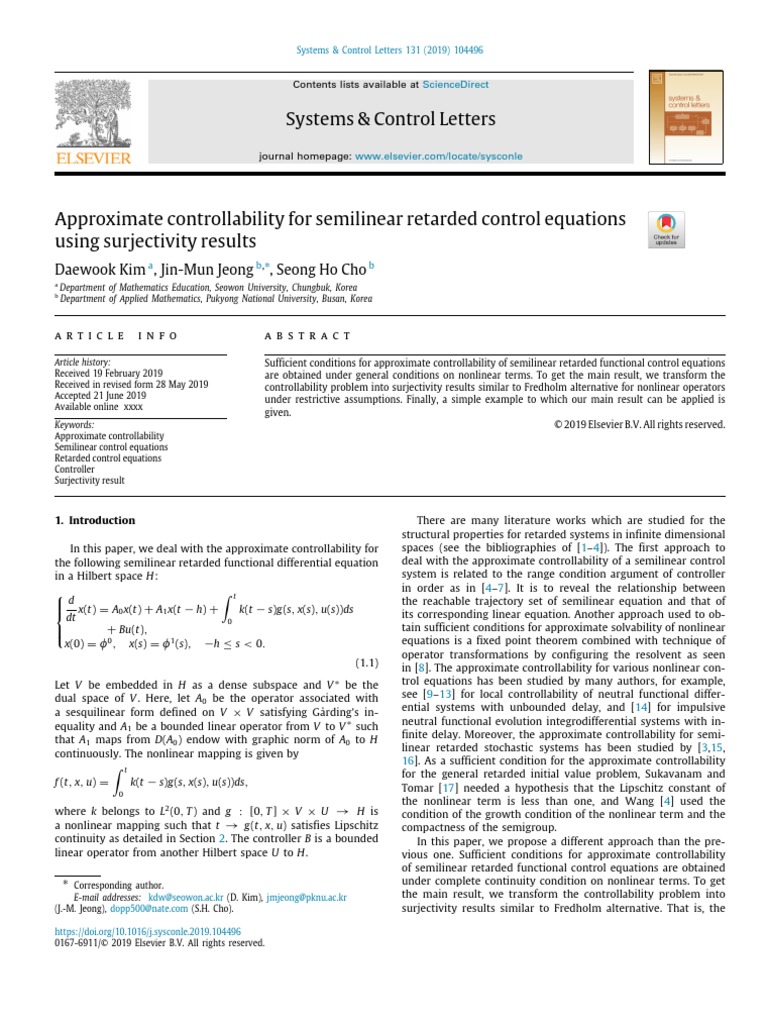 Systems & Control Letters: Daewook Kim, Jin-Mun Jeong, Seong Ho Cho ...