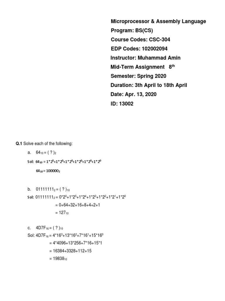 Q.1 Solve Each of The Following | PDF | Assembly Language | Subroutine