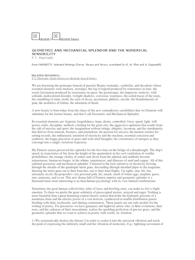 Geometric and Mechanical Splendor and the Numerical Sensibility: F.T ...