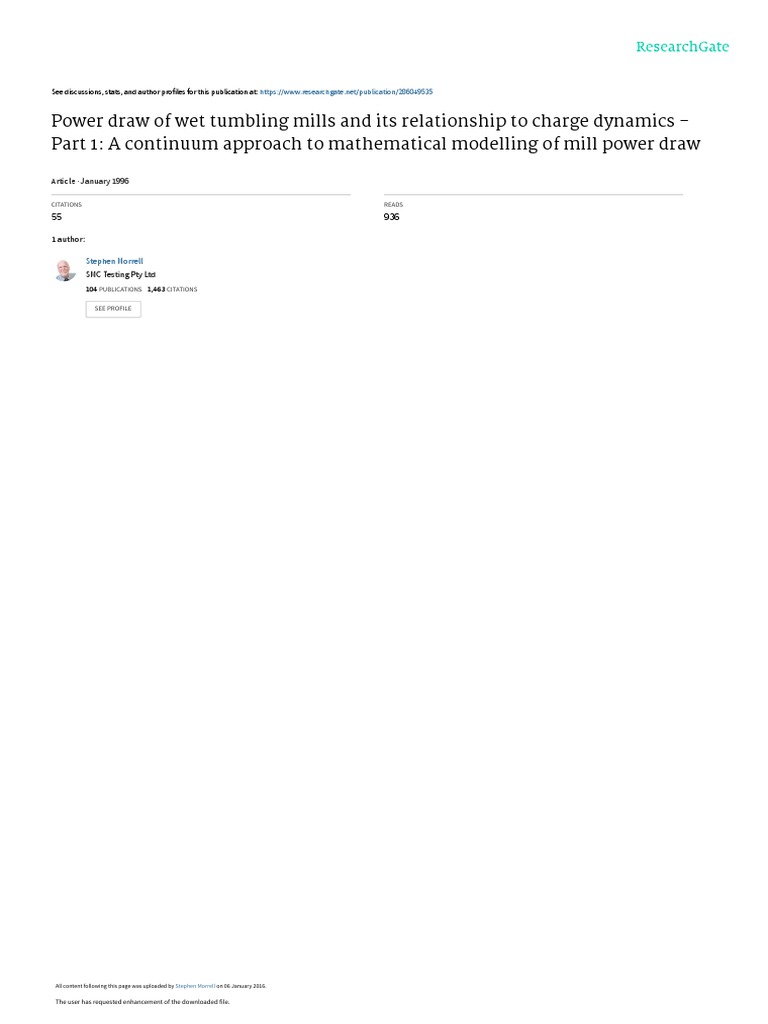 Power Draw of Wet Tumbling Mill Part1 JK SAG Morrell PDF | PDF | Business