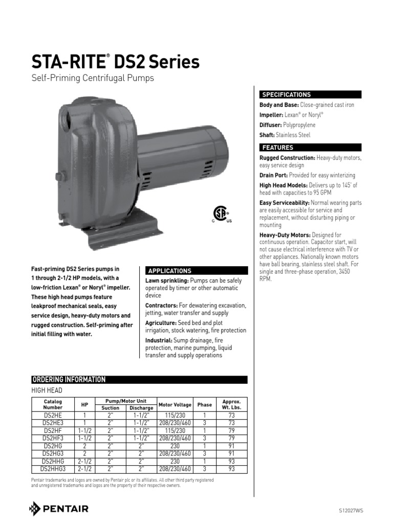 DS2HF-192PL - Sta-Rite - Info | PDF | Pump | Hydraulics