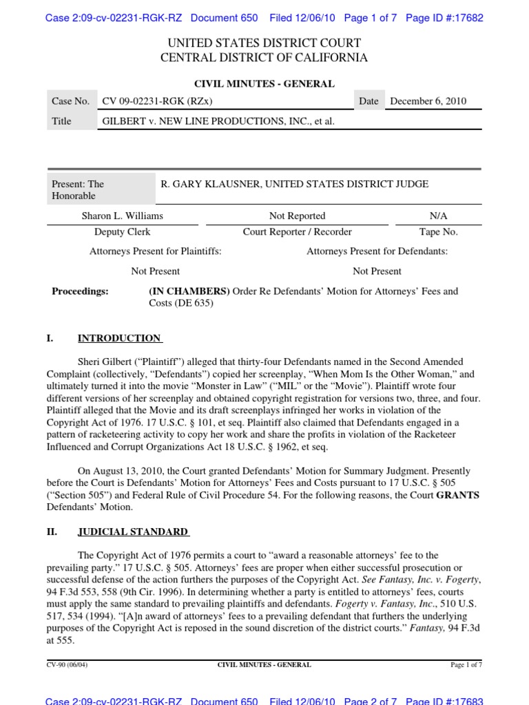 United States District Court Central District of California: Civil ...
