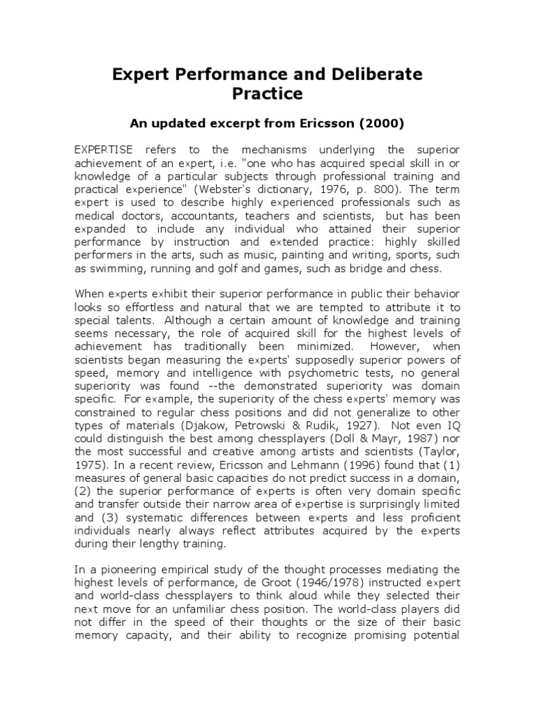 Deliberate Practice and Expert Performance | PDF | Expert | Memory