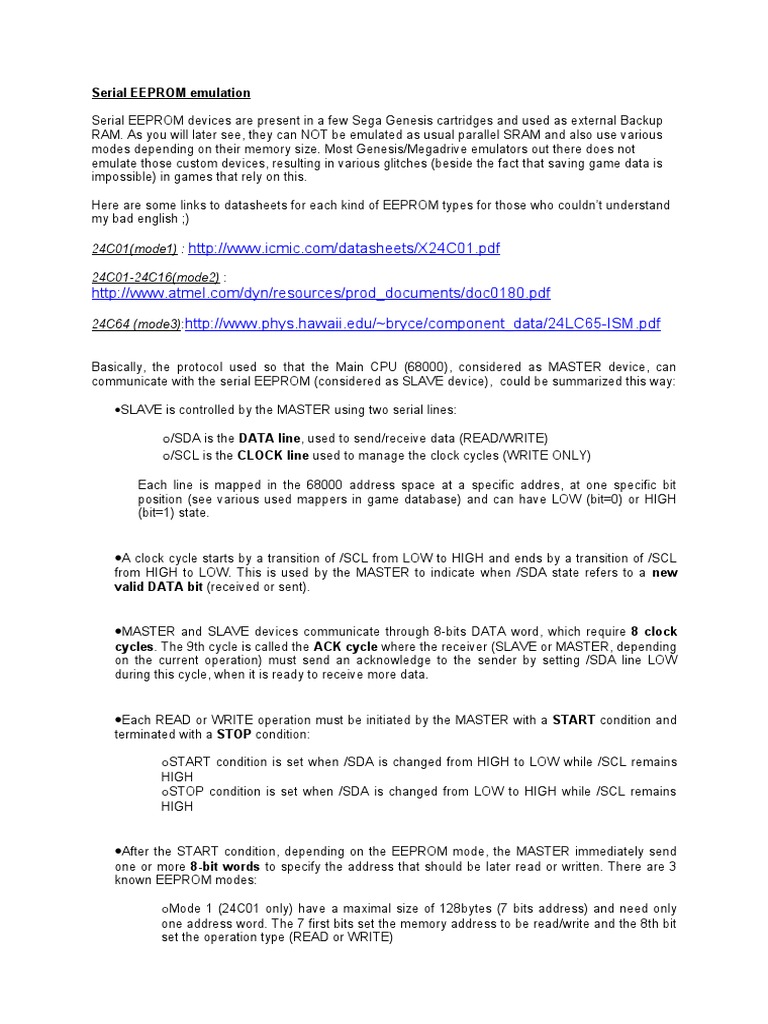 Serial EEPROM Emulation: 24C01 (Mode1) : 24C01-24C16 (Mode2) | PDF | Random Access Memory ...
