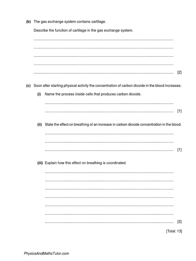Gas Exchange in Humans 1 QP PDF | PDF | Breathing | Lung