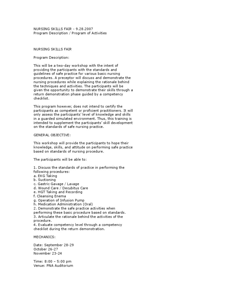 Nursing Skills Fair | PDF | Nursing | Health Care