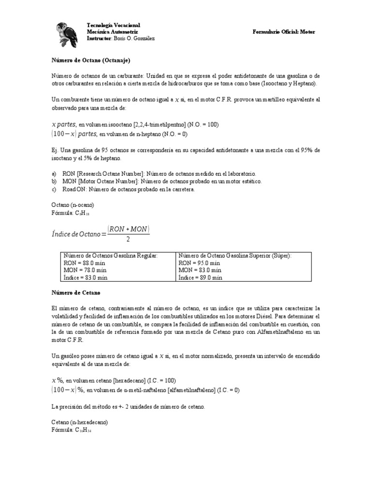 Octano y Cetano en Combustibles | PDF | Hidrocarburos | Fuentes de ...