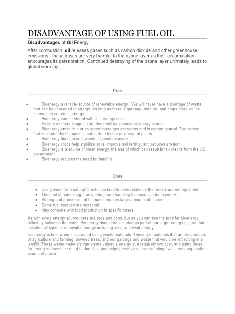 Fuel Oil PROS AND CONS | PDF | Fuel Oil | Bioenergy