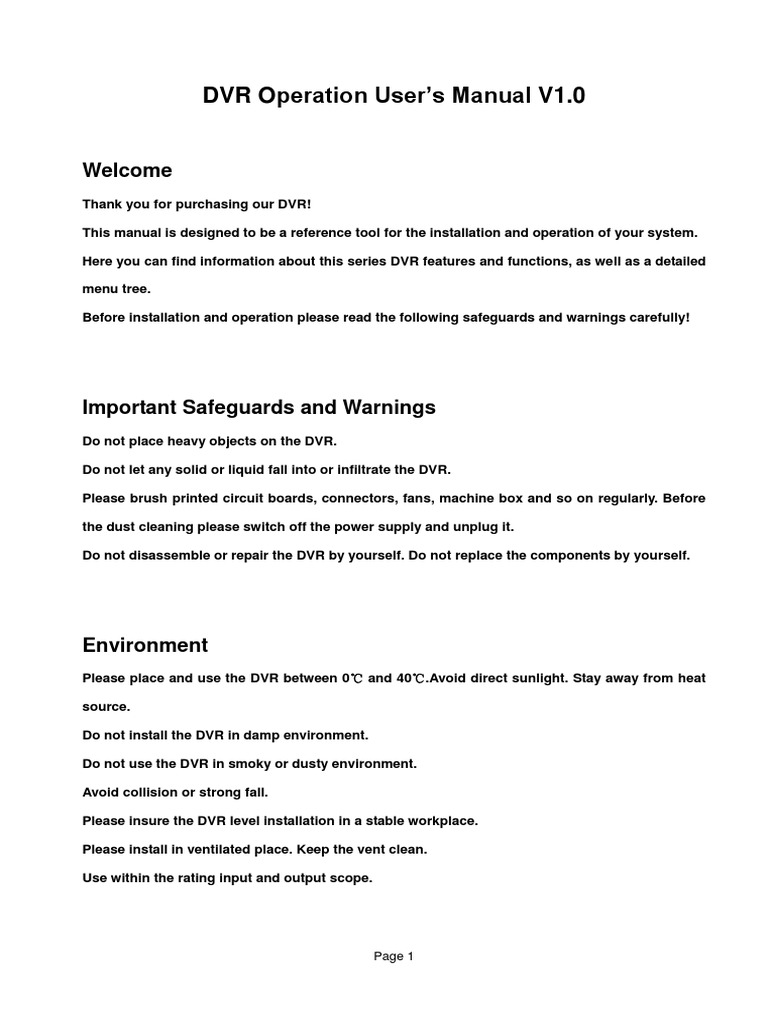 DVR Operation User Manual V1.0 | PDF | Digital Video Recorder ...