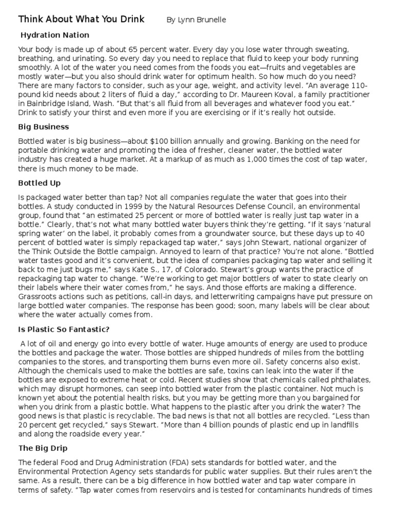 Tap vs. Bottled Water: Health Insights | PDF | Bottled Water | Tap Water