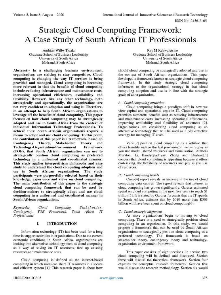 Strategic Cloud Computing Framework A Case Study of South African IT ...