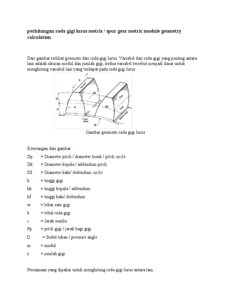Roda Gigi Lurus Metris | PDF