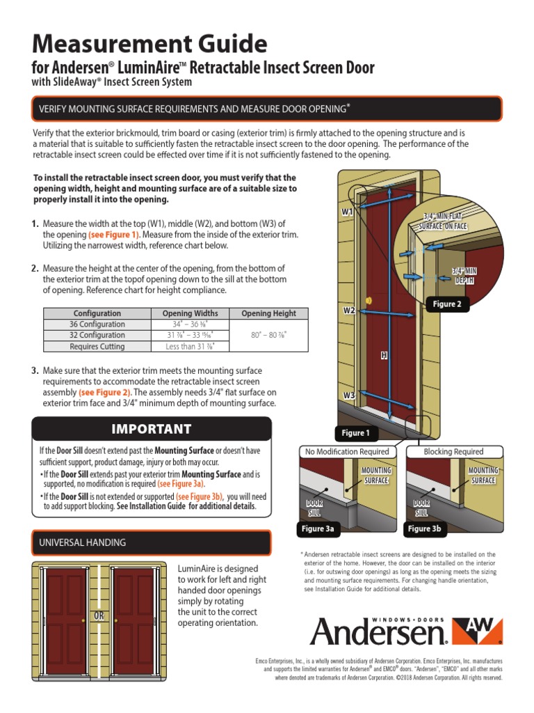 Measurement Guide: For Andersen® Luminaire Retractable Insect Screen ...