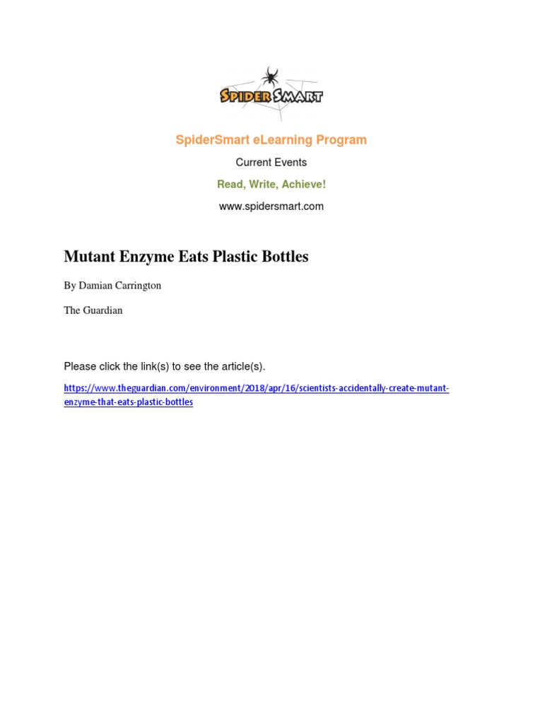 9547 Mutant Enzyme Eats Plastic Bottles Link 912 | PDF