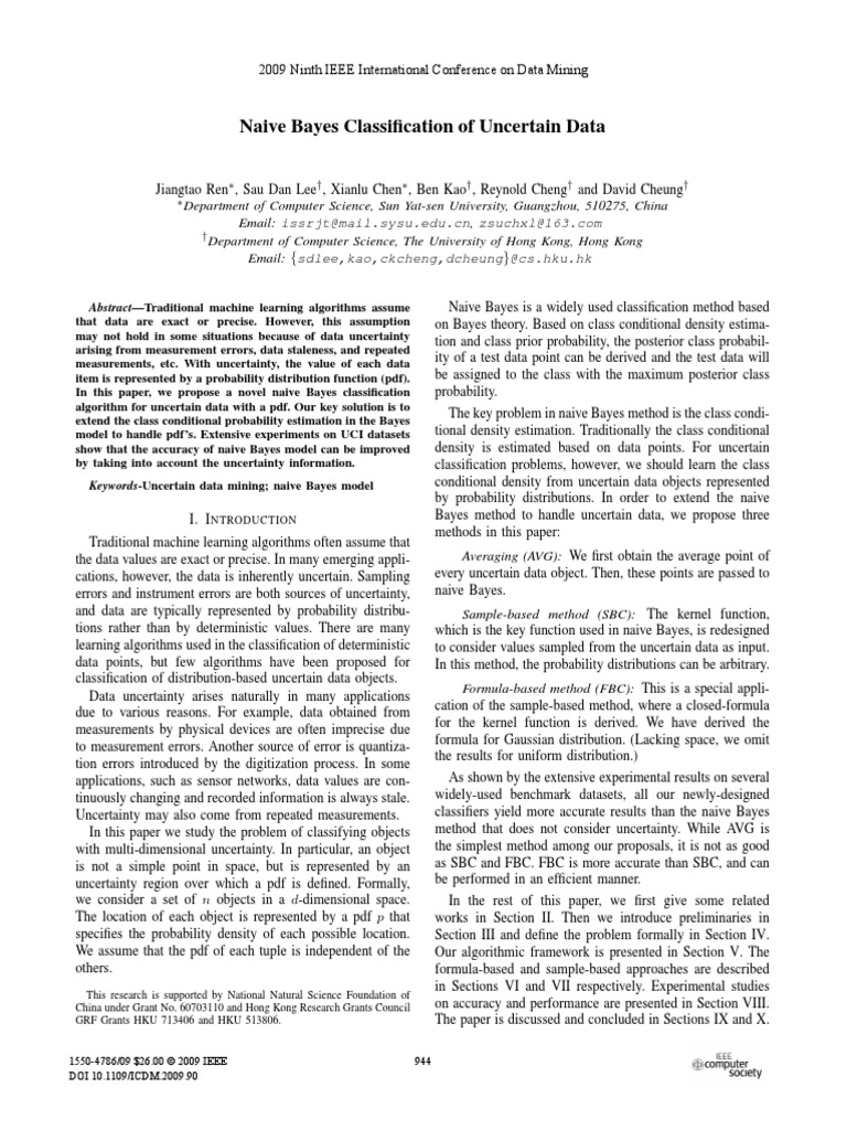 Naive Bayes Classification of Uncertain Data: 2009 Ninth IEEE International Conference On Data ...