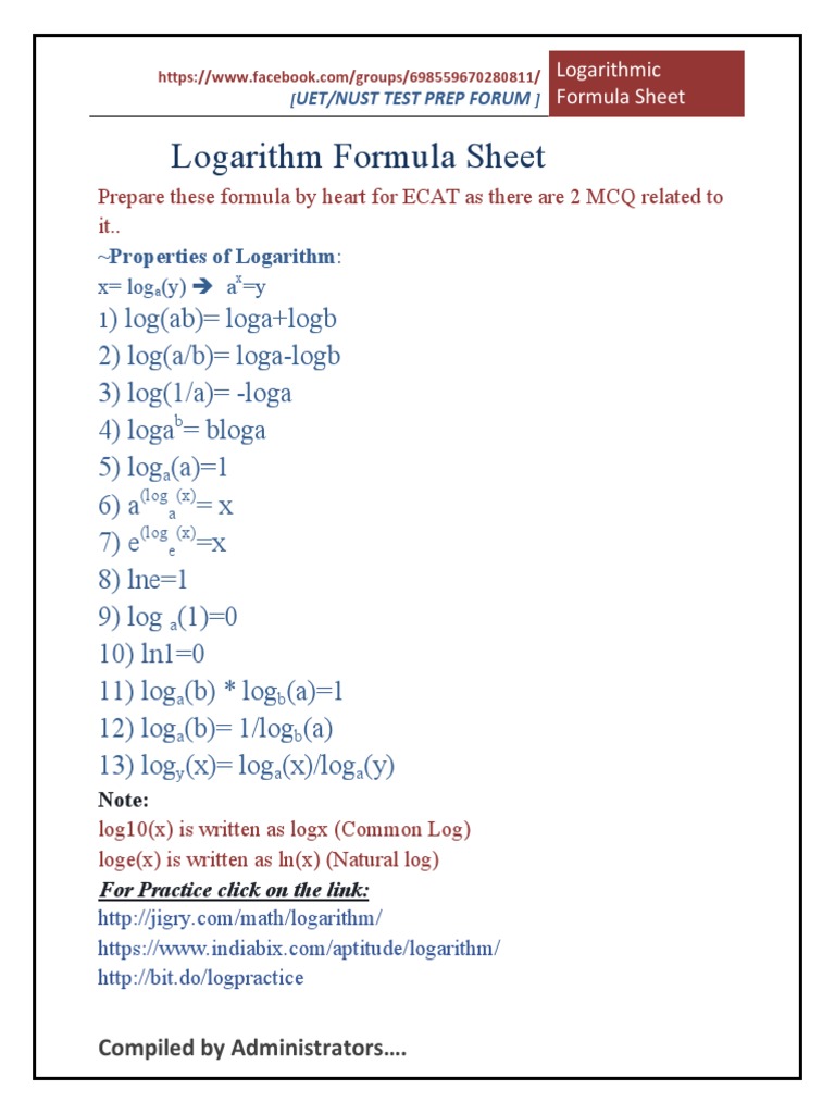 Logarithm Formula