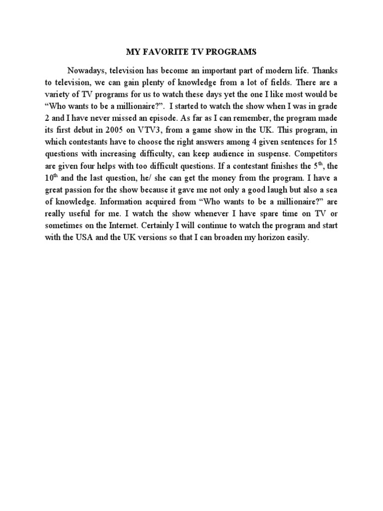 My Favorite TV Programs: TH TH | PDF | Career & Growth | Social Science