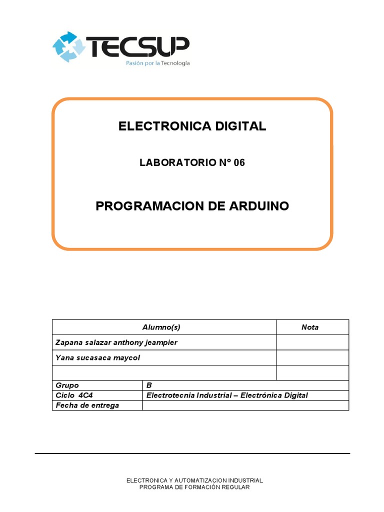 Lab 06 - Introducción A Arduino - Zapana Yana | PDF | Lenguaje de programación | Electrónica