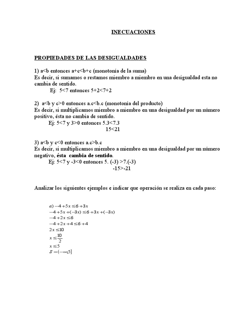 Teoria de Inecuaciones | PDF | Desigualdad (Matemáticas) | Relaciones matematicas