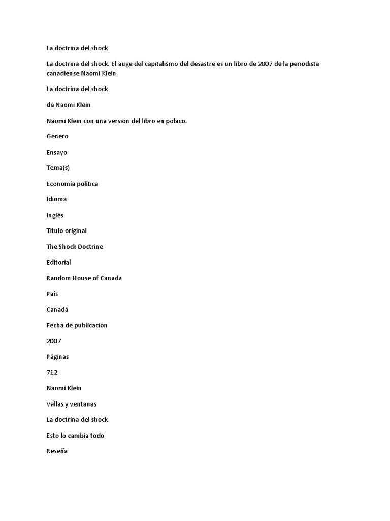 La Doctrina Del Shock | PDF | Agitación