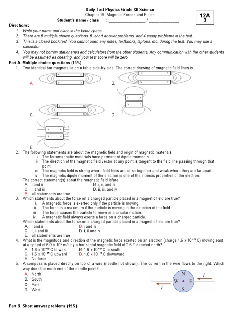 Grade 12 Physics: Magnetic Forces Test | PDF | Magnetic Field | Magnetism