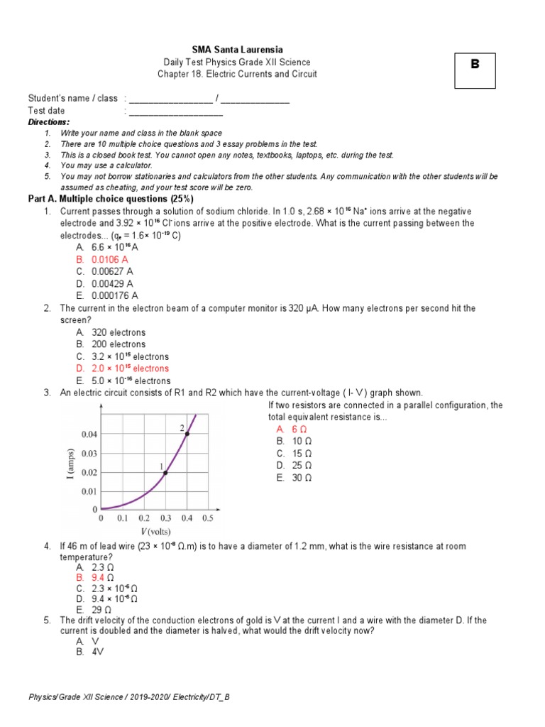 Soal Daily Test Static Electricity - 2 | PDF | Voltage | Resistor