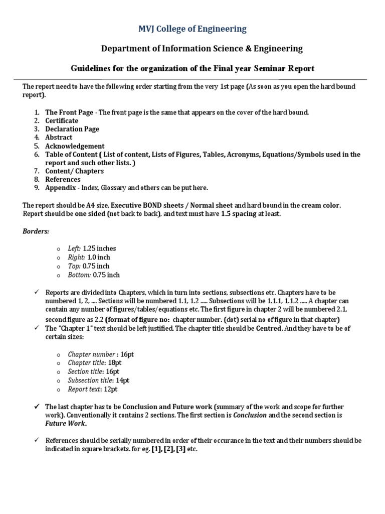 Guidelines for Formatting the Final Year Seminar Report: A ...