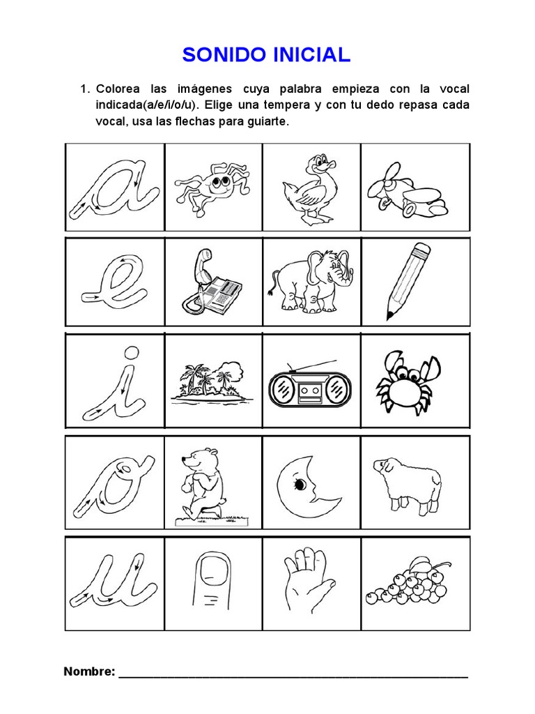 Hoja de Trabajo Sonido Inicial | PDF