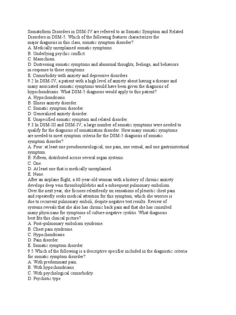 DSM-5 Somatic Symptom Disorders Overview | PDF | Diagnostic And ...