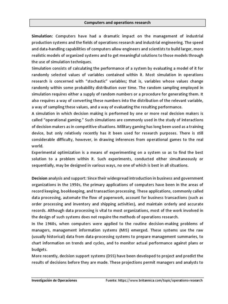 Computers and Operations Research Simulation: Computers Have Had A ...