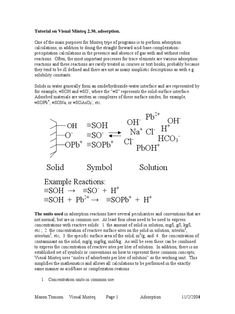 Tutorial On Visual Minteq 2.30 Adsorption | PDF | Adsorption | Arsenic
