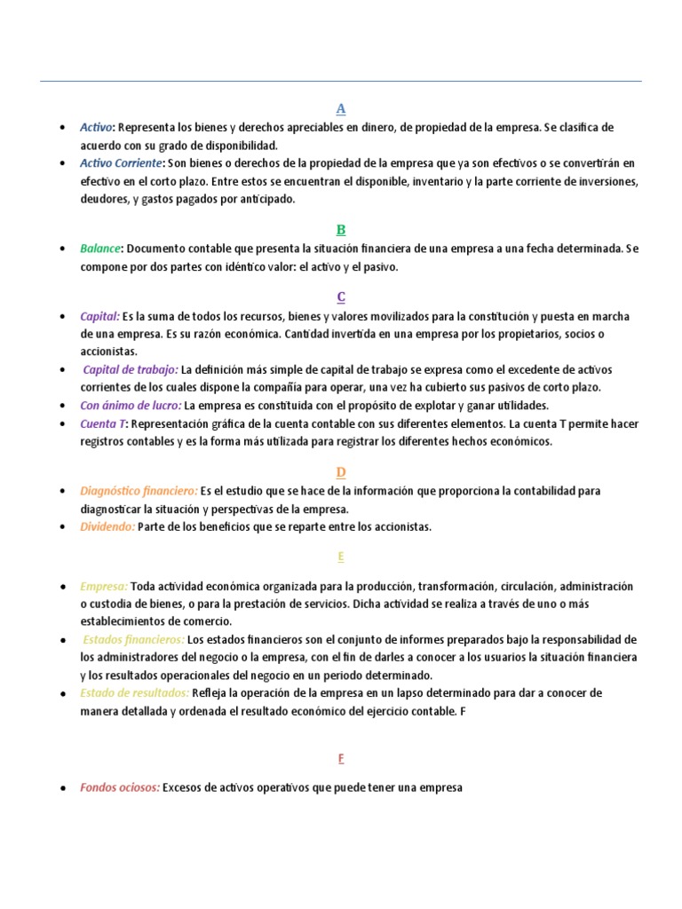 Glosario Contable para Empresas | PDF | Contabilidad | Capital de trabajo
