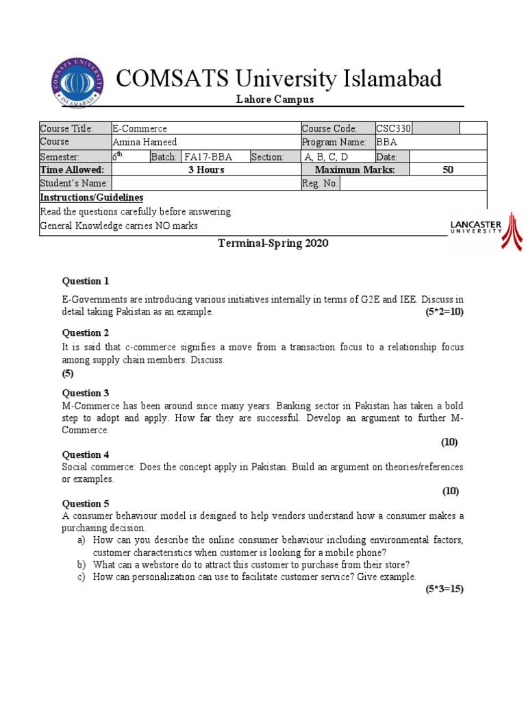 COMSATS University Islamabad: Terminal-Spring 2020 | PDF